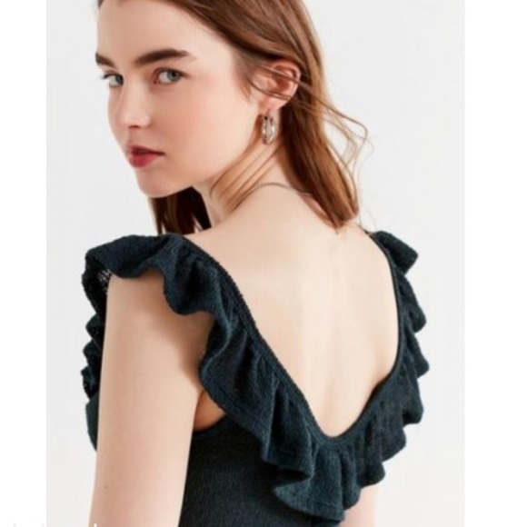 Urban Outfitters | Tops | Emerald Tie Front Ruffle Knit Top | Poshmark